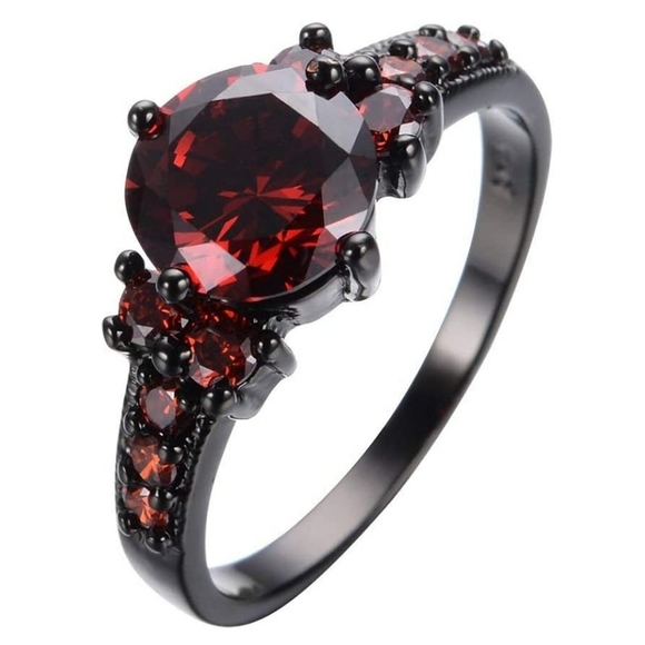 Boutique Emmé | Jewelry | Gothic K Black Gold Filled Lab Ruby Ring ...